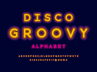 80s retro font disco style alphabet and numbers Vector Image
