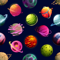 Cartoon space planets and stars seamless pattern Vector Image