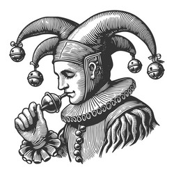 Jester with Bells - Engraving Sketch Royalty Free Vector