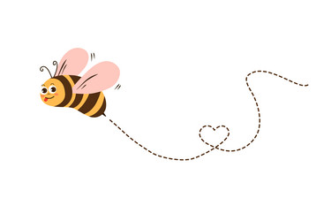Cartoon bee flying on a dotted route isolated Vector Image