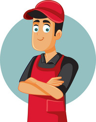 Grocery store employee standing smiling friendly Vector Image