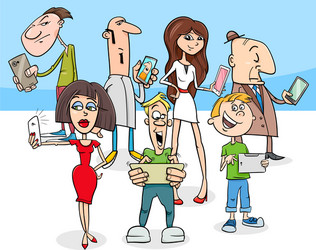 Cartoon people group with electronic devices Vector Image