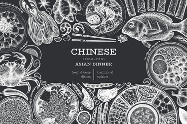 Chinese dish chalk board hand drawn isolated Vector Image