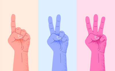 Set of counting one two three hand sign three Vector Image