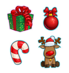 Christmas cartoon icon set candy cane bell Vector Image