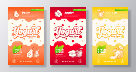 Exotic tropical fruits yogurt label templates set Vector Image