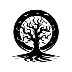 Halloween tree silhouette haunted forest clipart Vector Image