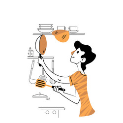 Cooking flipping woman Royalty Free Vector Image