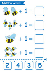 Addition game with cute bees math for kids Vector Image