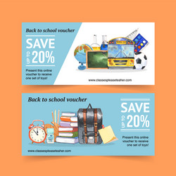 School voucher design with ruler globe bag bottle Vector Image