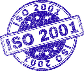 Scratched textured iso 2001 stamp seal Royalty Free Vector