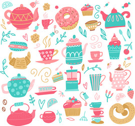 Tea party set Royalty Free Vector Image - VectorStock