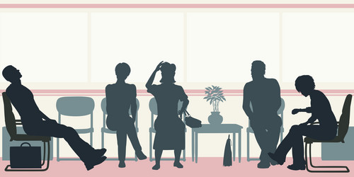 Group people waiting in line silhouette Royalty Free Vector