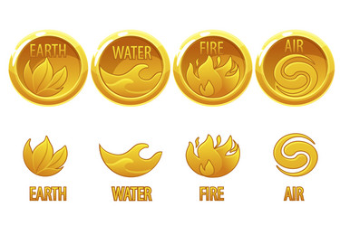 Four elements nature icons golden round symbols Vector Image
