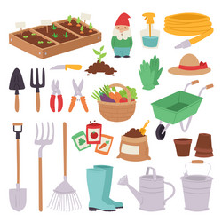 Cute set of gardening elements cartoon style Vector Image