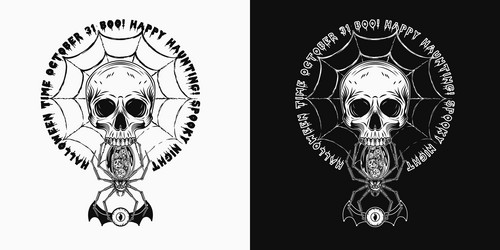 Creepy label with skull spider eye monster Vector Image
