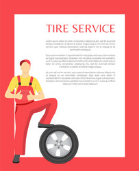 Tire service poster with man Royalty Free Vector Image