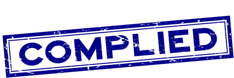 Grunge blue complied word rubber seal stamp Vector Image