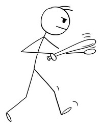 Aggressive person with baton or bat going Vector Image