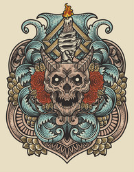 Hand drawn demon skull candle with rose flower Vector Image