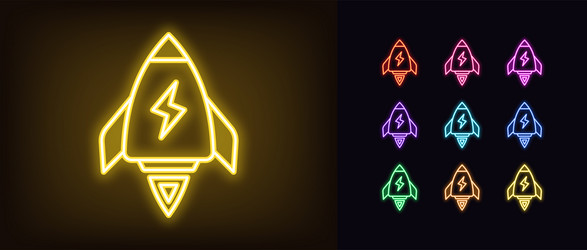 Outline neon surprise rocket icon set glowing Vector Image