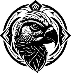 Parrot head logo with ornament line art Royalty Free Vector