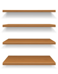 Realistic set empty wooden shelves Royalty Free Vector Image