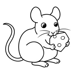 Cheese-loving mouse in cozy kitchen line art Vector Image