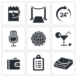 Night club party icons set isolated on white Vector Image