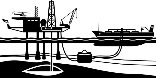 Tankers loading petrol from offshore oil rig Vector Image
