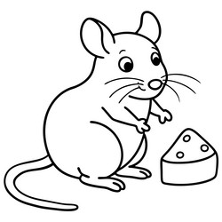 Cheese-loving mouse in cozy kitchen line art Vector Image