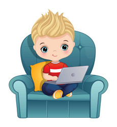 Cartoon cute little boy with laptop Royalty Free Vector