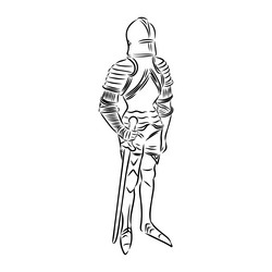 Knight armour engraving scratch board style Vector Image