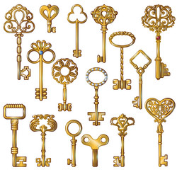Keys of different colors and shapes Royalty Free Vector