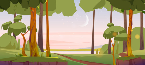 Cartoon of forest scene with dirt road Royalty Free Vector
