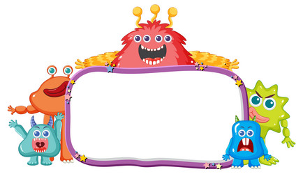Cute happy monster friends with banner frame Vector Image