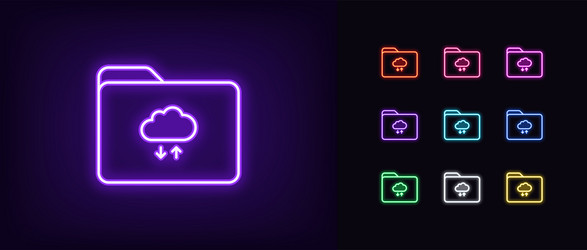 Outline neon folder icon set glowing neon file Vector Image Outline neon folder icon set glowing neon file Vector Image
