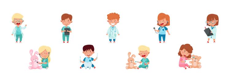 Kid character playing doctors and nurse set Vector Image