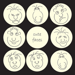 Funny humor character collection cute faces Vector Image