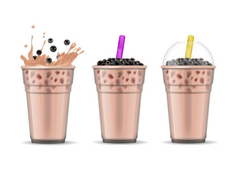Realistic detailed 3d bubble milk tea set Vector Image