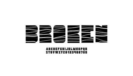 Cracked font cutting alphabet letters and numbers Vector Image