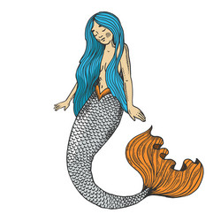 Mermaid fabulous creature engraving Royalty Free Vector
