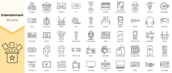 Simple outline set of cinema icons linear style Vector Image