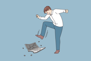 Mad man worker crash laptop overwhelmed with job Vector Image