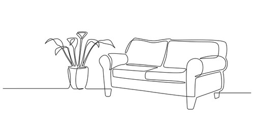 One continuous line drawing of home office Vector Image