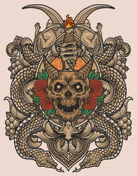 Hand drawn demon skull candle with rose flower Vector Image