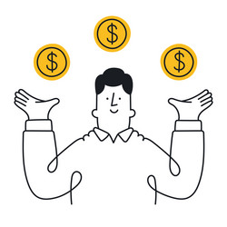 Happy guy holding hugging dog outline linear thin Vector Image