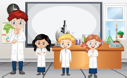 Students doing science labs in room Royalty Free Vector