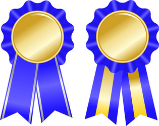 Award ribbon gold icon golden blue medal design Vector Image
