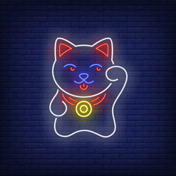 Cute maneki neko kitten neon sign Royalty Free Vector Image